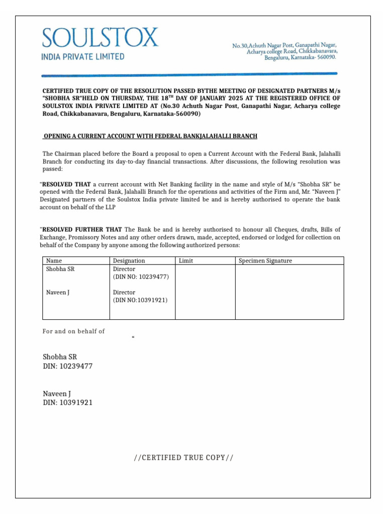 Bank Account - Resolution Company | PDF