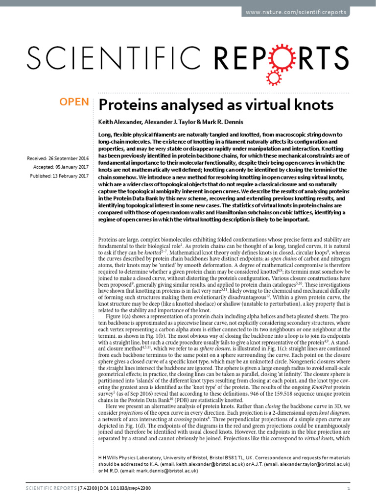 Protein Analysis Using Virtual Knots | PDF | Proteins