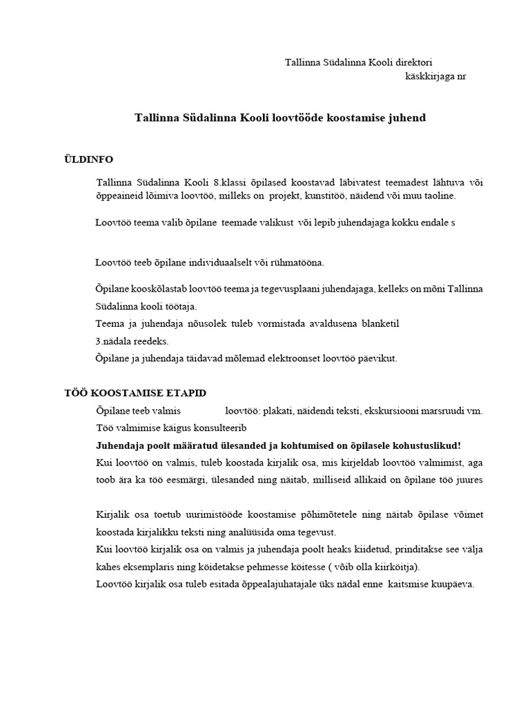 Loovtoo Koostamise Juhend | PDF