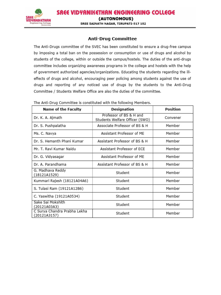 Anti Drug Committee | PDF