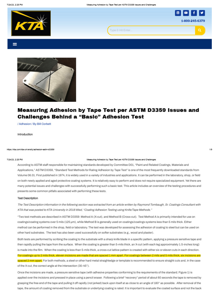 ASTM D3359 Tape Test Adhesion Guide | PDF | Blade | Coating
