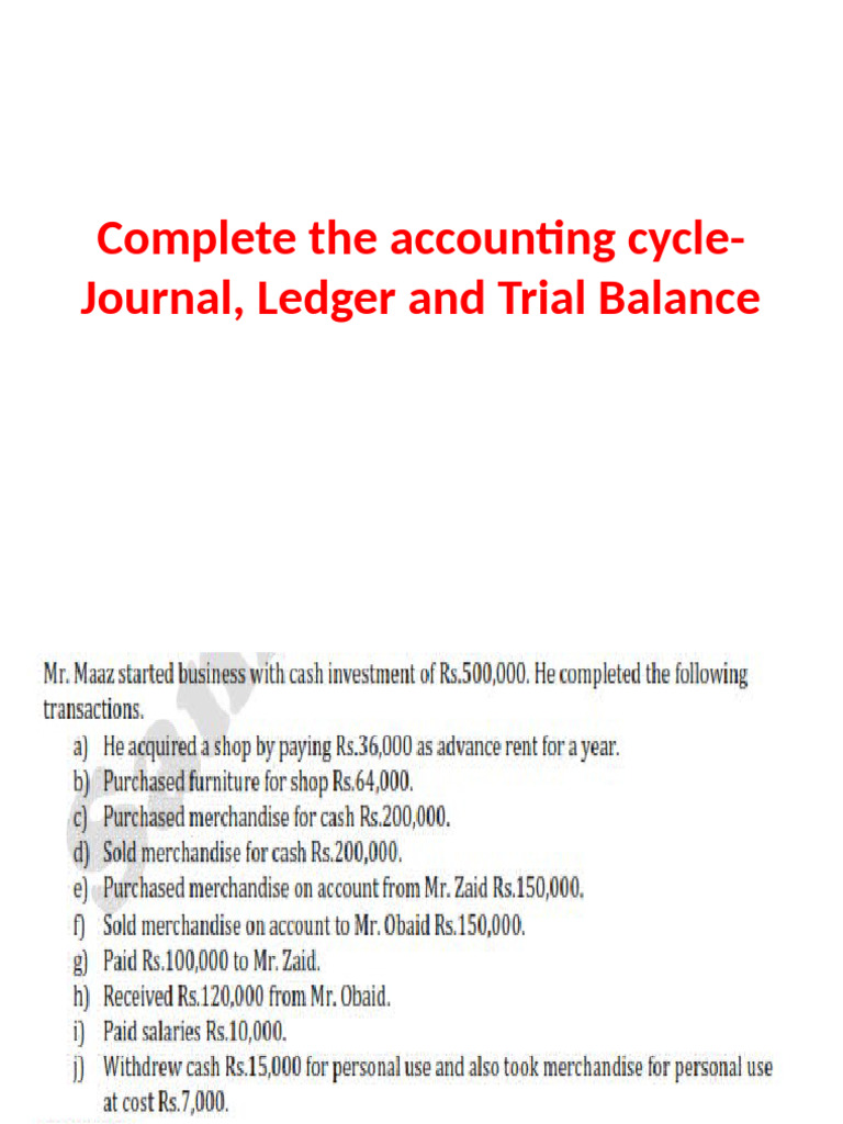 Complete The Accounting Cycle - Journal, Ledger and Trial Balance | PDF