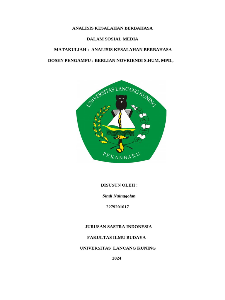 Proposal Analisis Kesalahan Berbahasa Sindi Revisi Pdf