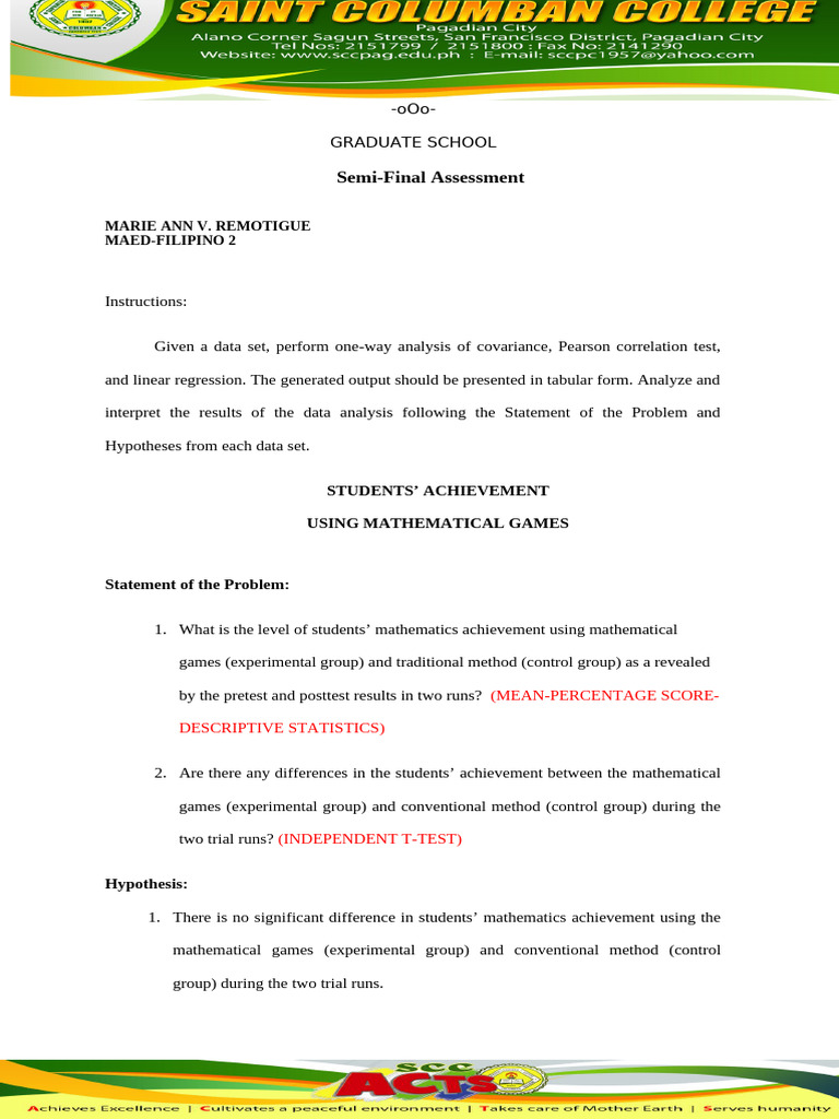 SEMI-FINAL STATISTICS | PDF | Dependent And Independent Variables | Linear Regression