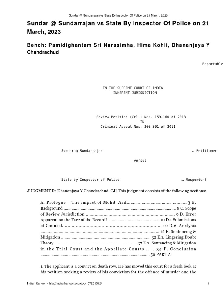 Sundar Sundarrajan Vs State by Inspector of Police On 21 March 2023 ...