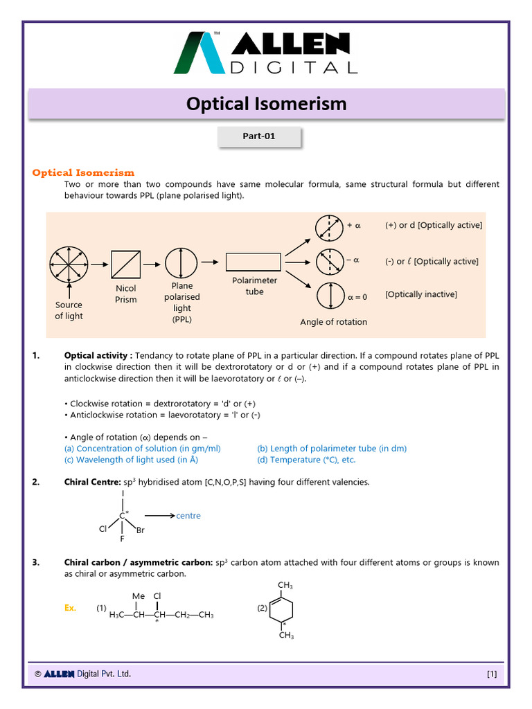 Optical Isomerism Sheet | PDF | Isomer | Chirality (Chemistry)