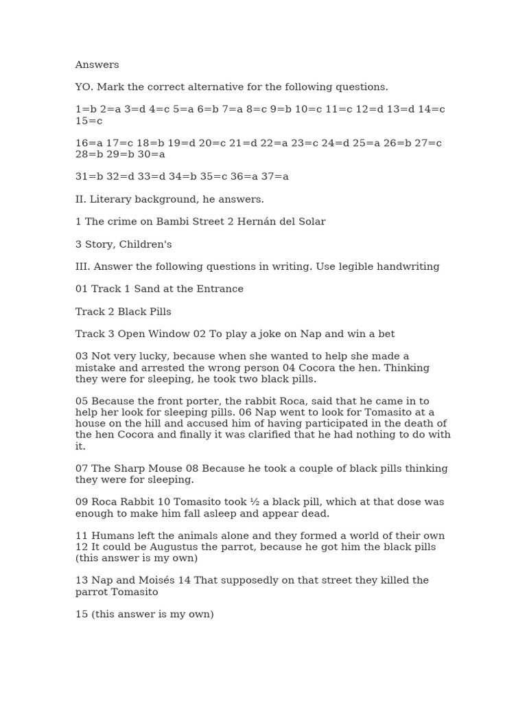 Questions and Answers From The Book Crime On Bambi Street | PDF