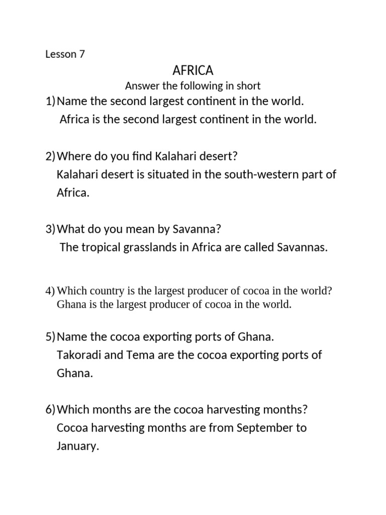 Class 7 Lesson 7 Africa | PDF | Cocoa Bean | Africa