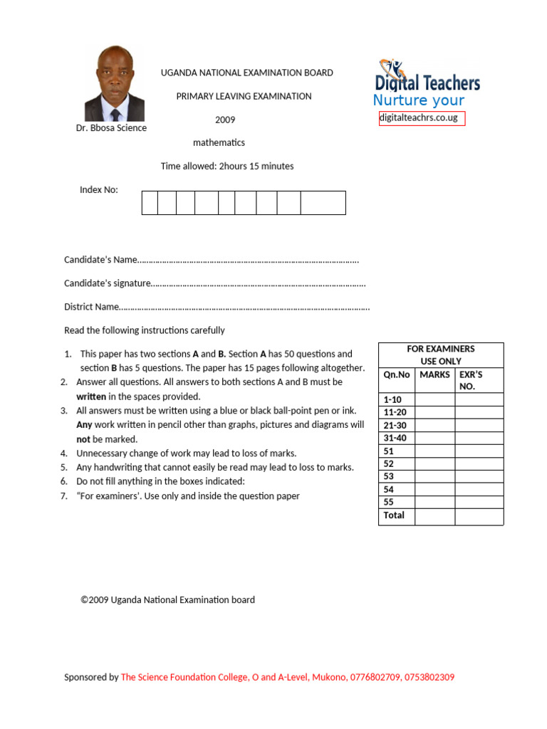2009 Uganda Math Exam Paper | PDF | Speed