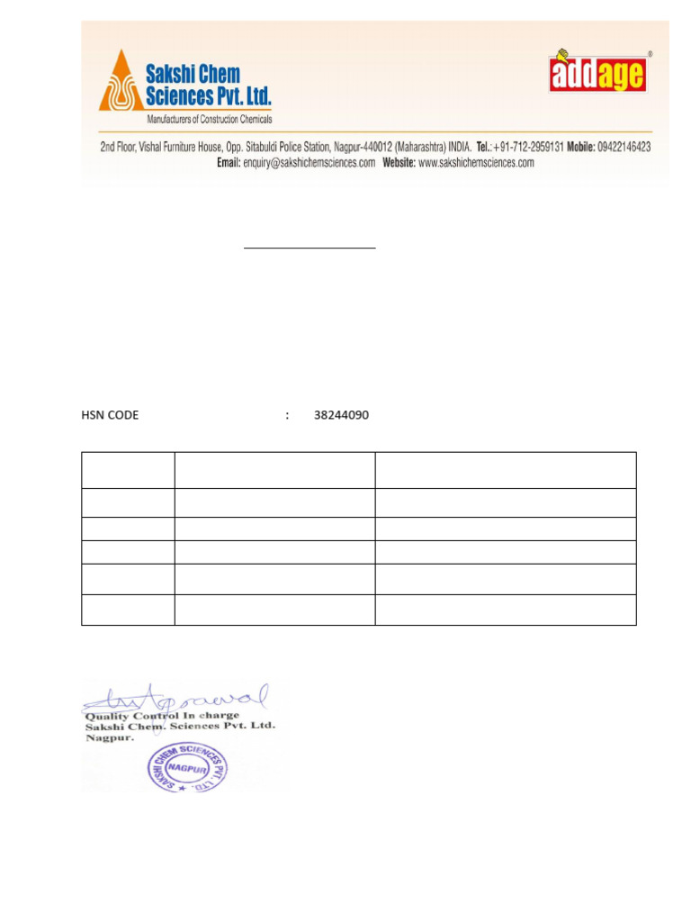 Test Certificate - Addage Bondcote 200sn 28 | PDF