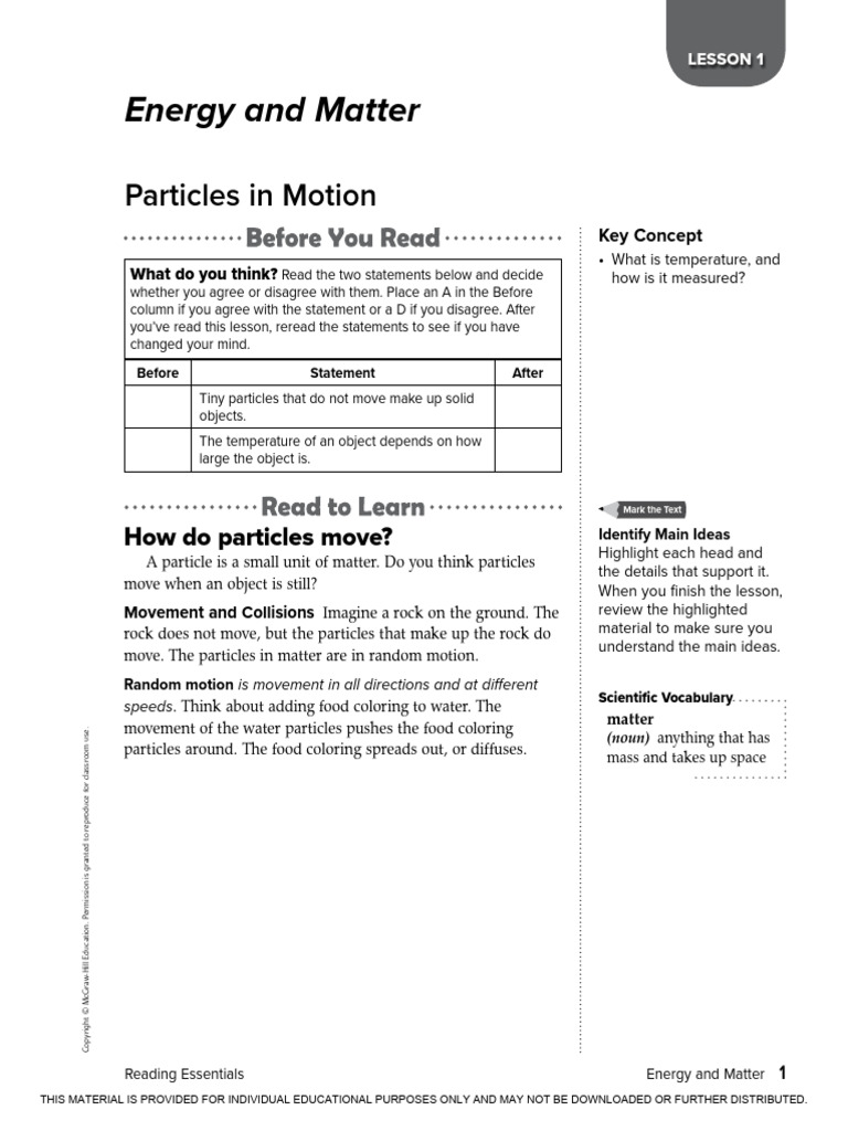 G6 Particles in Motion Worksheet | PDF | Temperature | Gases