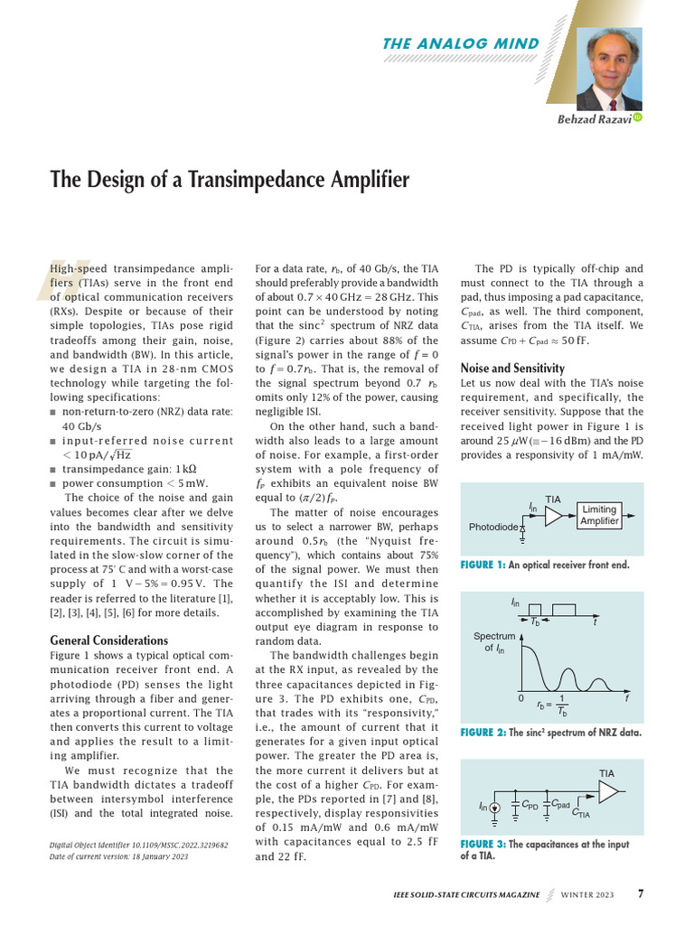 The Design of A Transimpedance Amplifier The Analog Mind | PDF | Amplifier | Electrical Engineering
