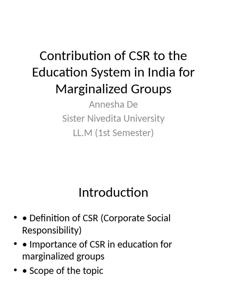 CSR's Impact on Education for India's Marginalized | PDF