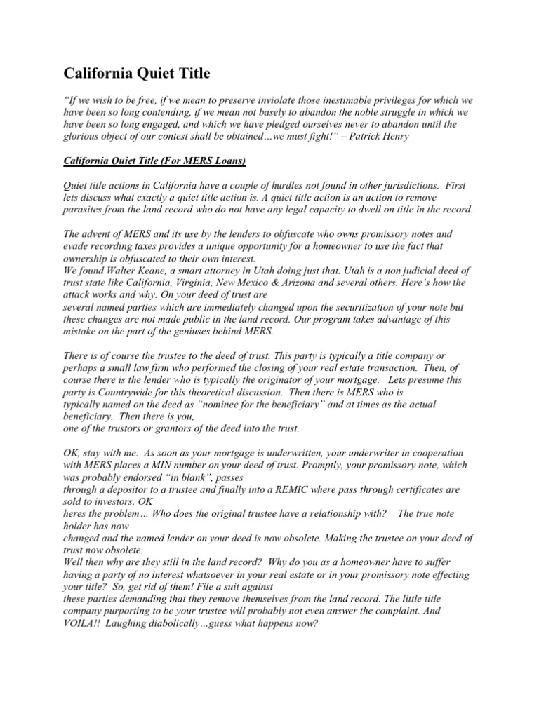 California Quiet Title | Foreclosure | Lawsuit