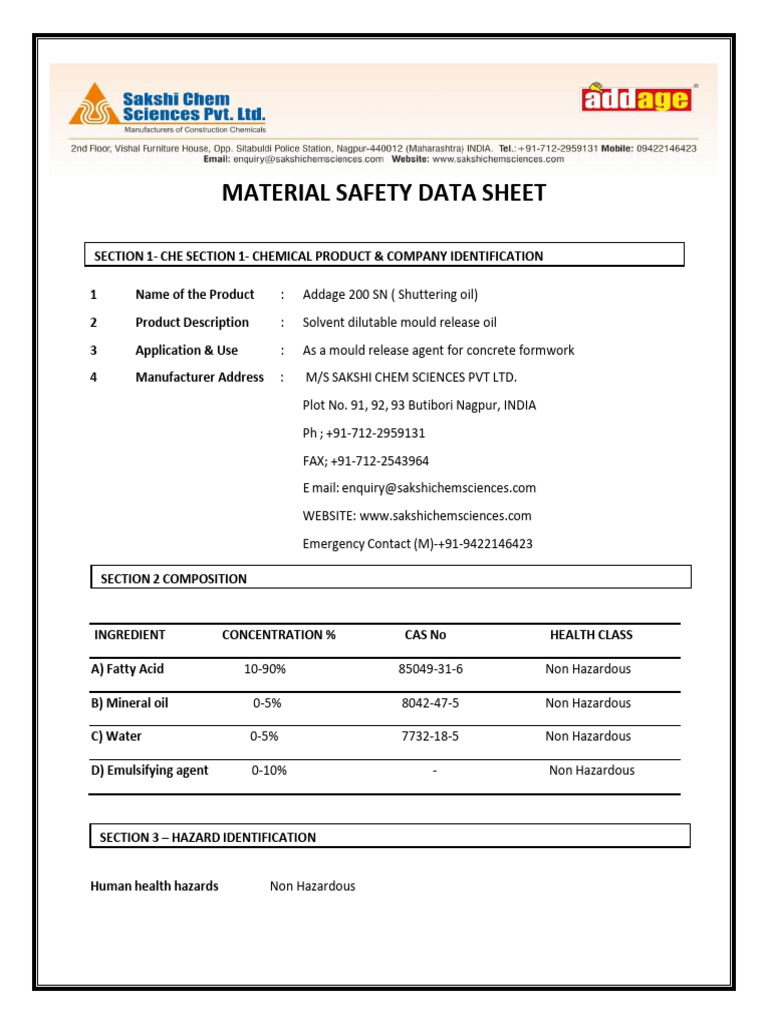 Material Safety Data Sheet For 200 SN | PDF | Personal Protective ...