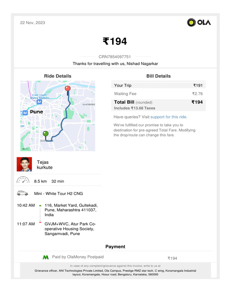 OlaCabs Invoice | PDF