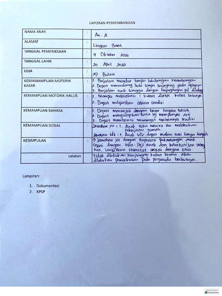 Laporan Perkembangan (Putri Rahmadani) | PDF