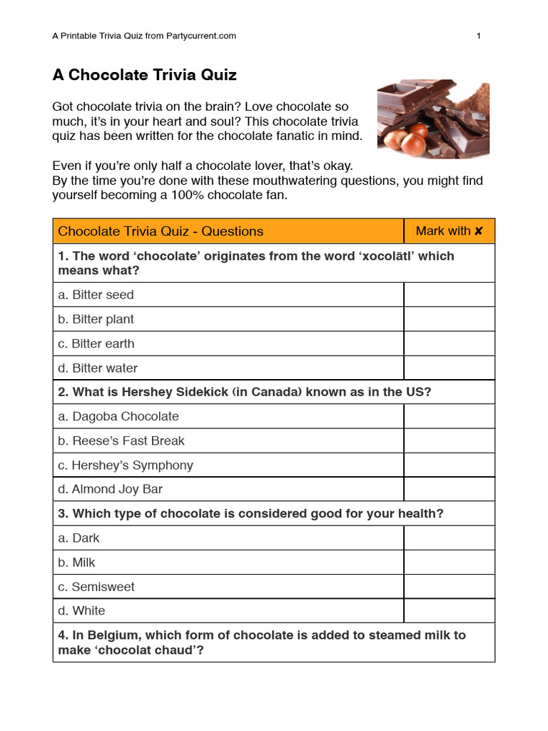 Chocolate Trivia Quiz for Fans | PDF | Chocolate | Latin American Cuisine