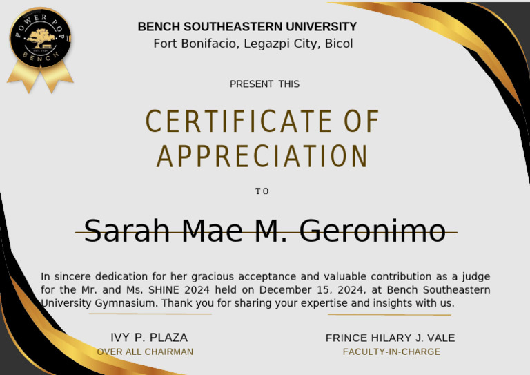 CERTIFICATE OF APPRECIATION- DRAFT | PDF