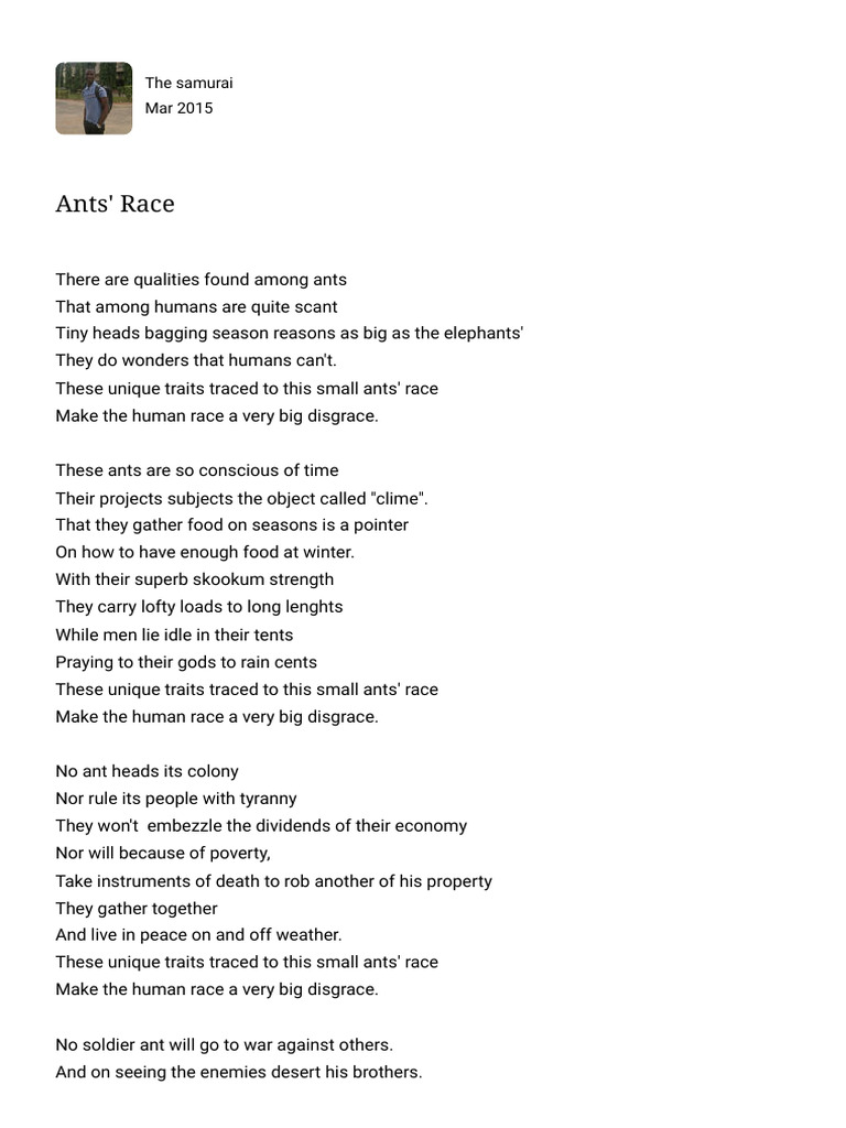 Ants' Race - A Poem by The Samurai - All Poetry | PDF