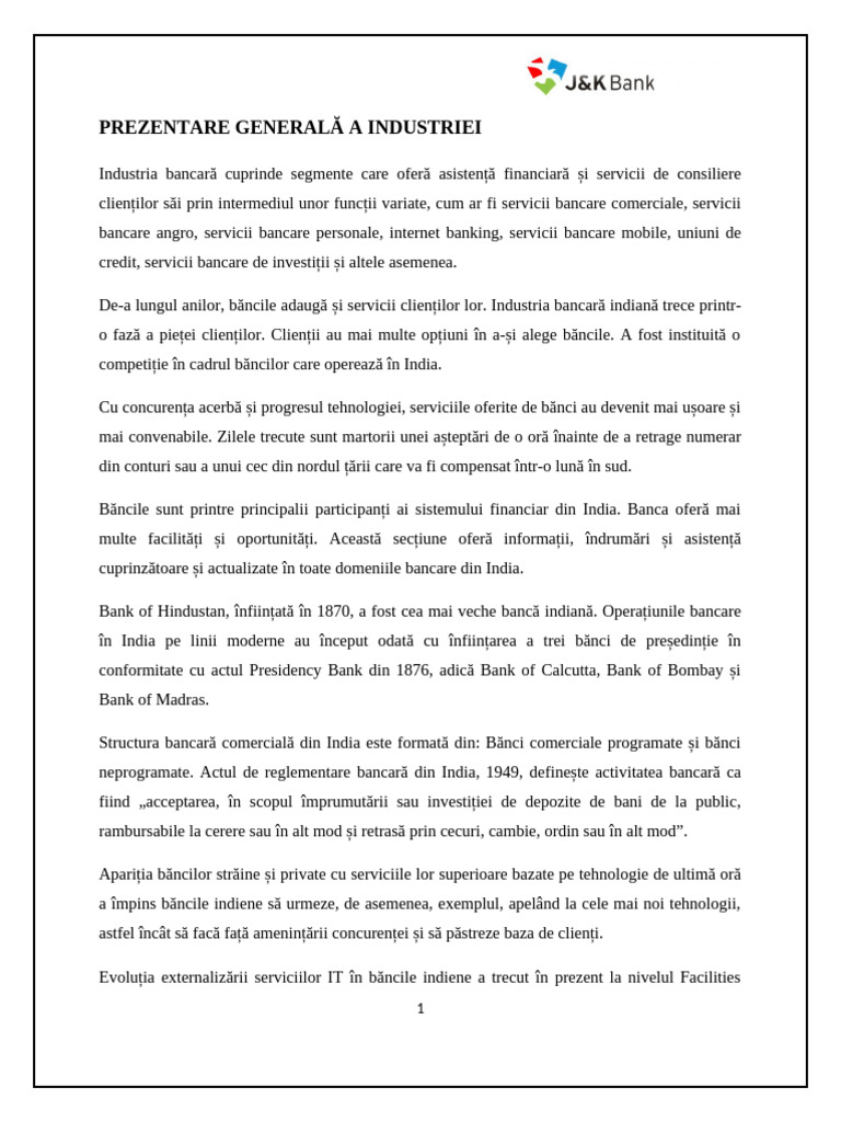 Raportul de Proiect Al Băncii JK | PDF