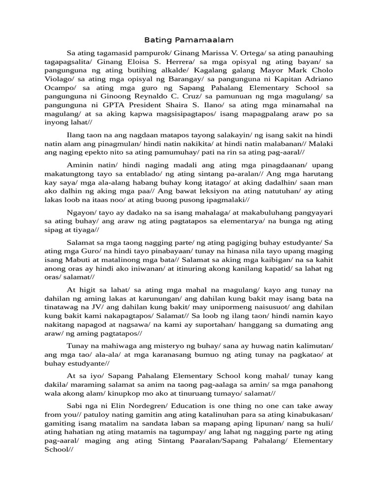 Bating Pamamaalam | PDF