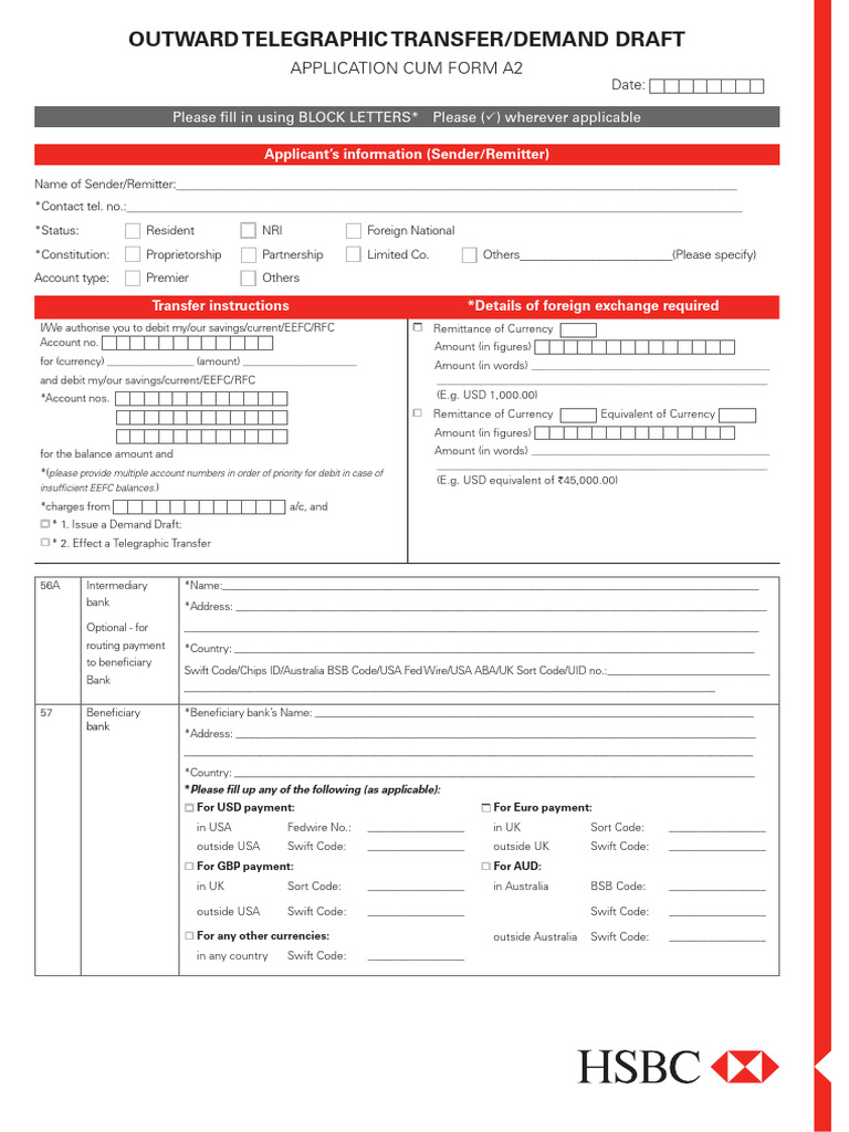 Telegraphic Transfer/Demand Draft Form | PDF | Banks | Debt