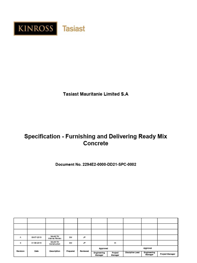 2294E2-0000-DD21-SPC-0002 Furnishing and Delivering Ready Mix (Projects 2024) | PDF | Concrete ...