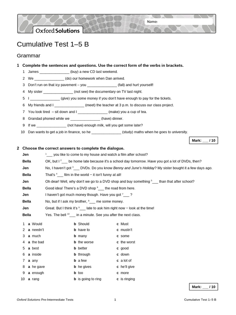 Oxford Unit 1 Test Answers | PDF