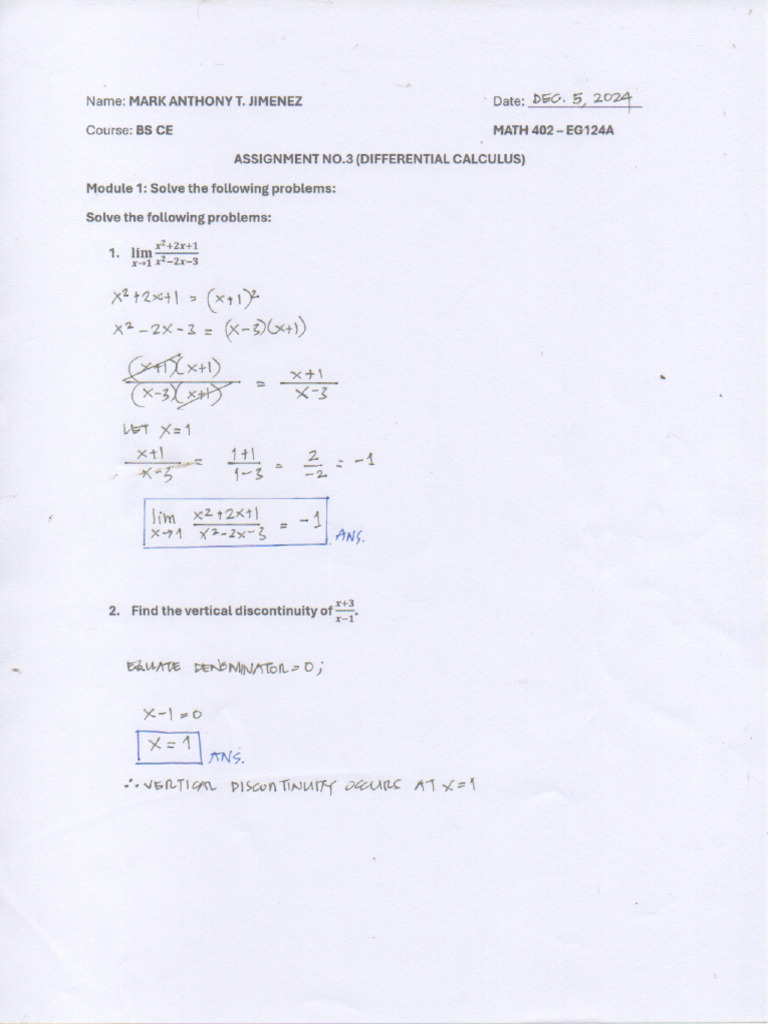 Assignment 3 Differential Calculus | PDF