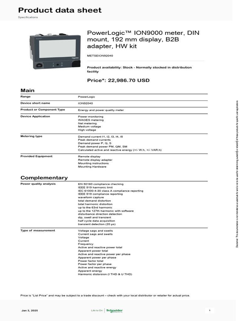 Schneider Electric - PowerLogic-ION9000-Series - METSEION92040 | PDF ...