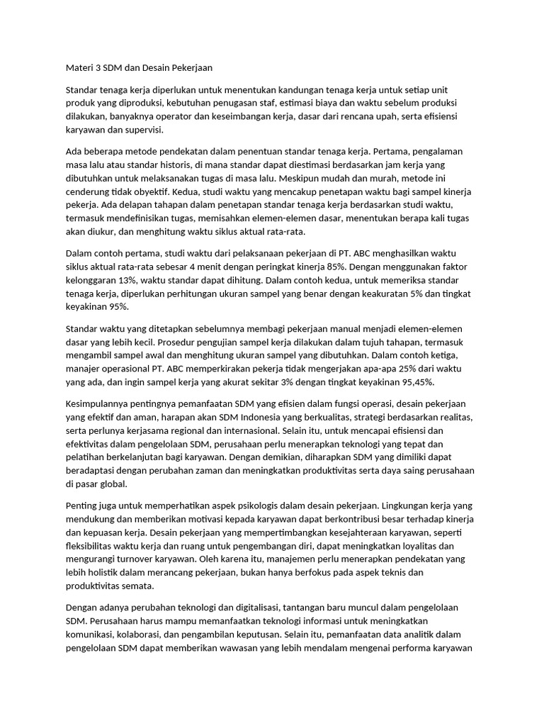 Materi 3 SDM dan Desain Pekerjaan | PDF