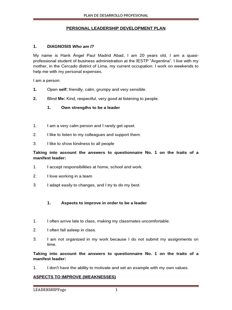 "PERSONAL LEADERSHIP DEVELOPMENT PLAN.docx" | PDF | Cognition | Behavioural Sciences