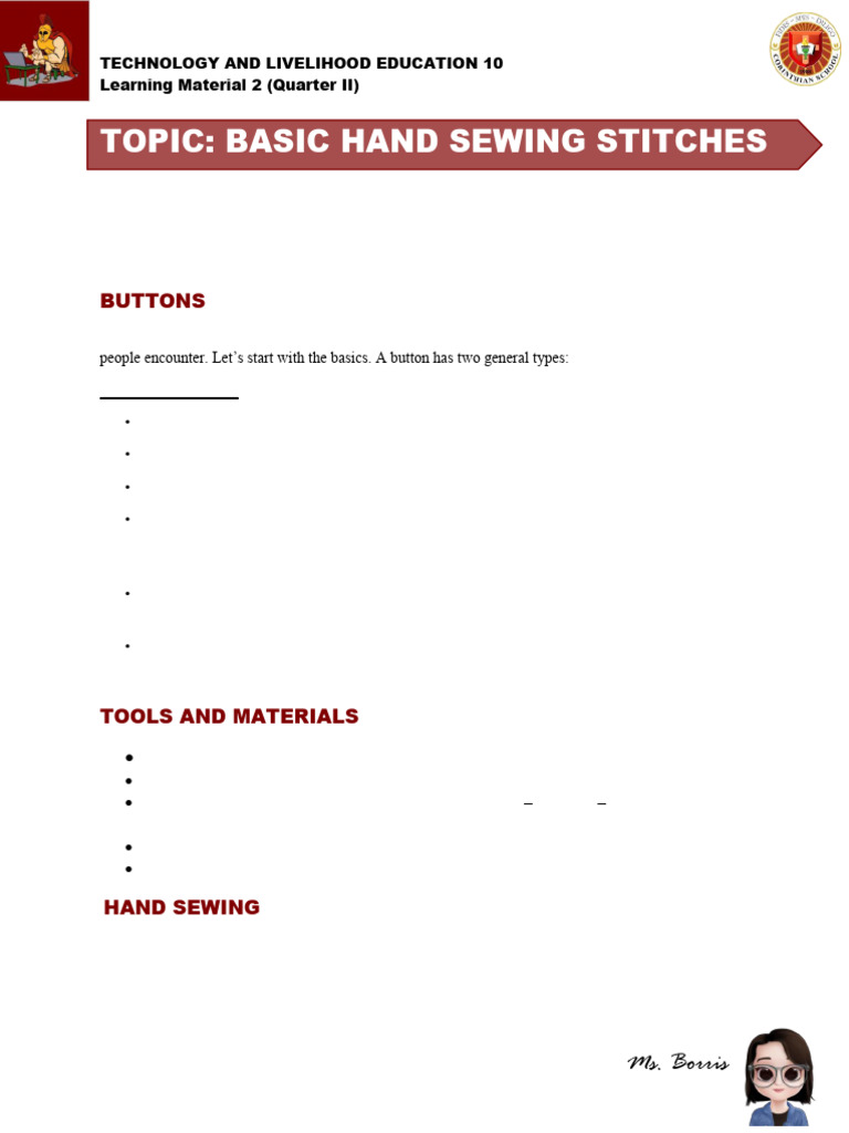 Topic: Basic Hand Sewing Stitches: Buttons | PDF | Yarn | Sewing