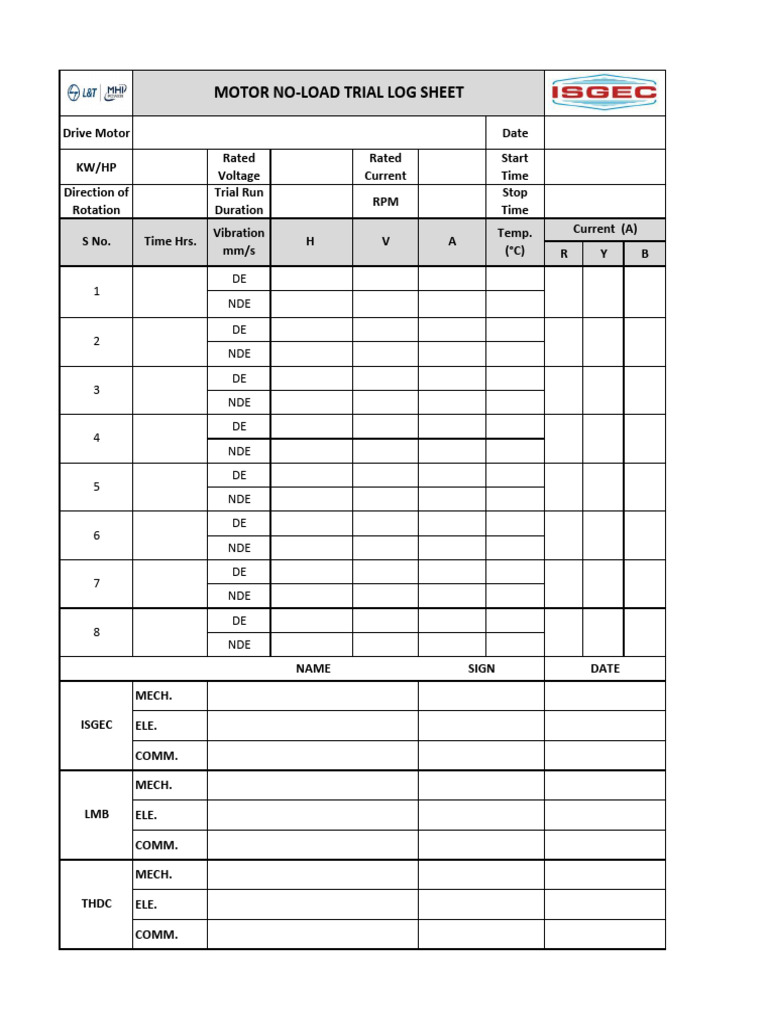 No - Load Trial Log Sheet | PDF