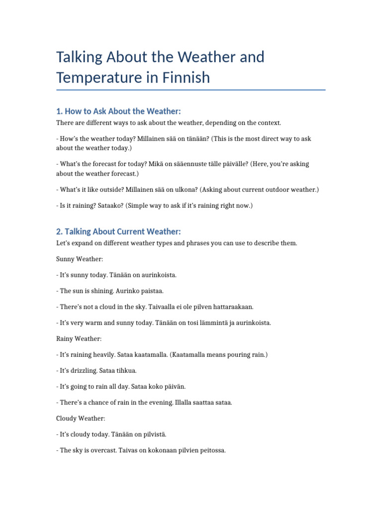 Finnish Weather Conversation Guide | PDF