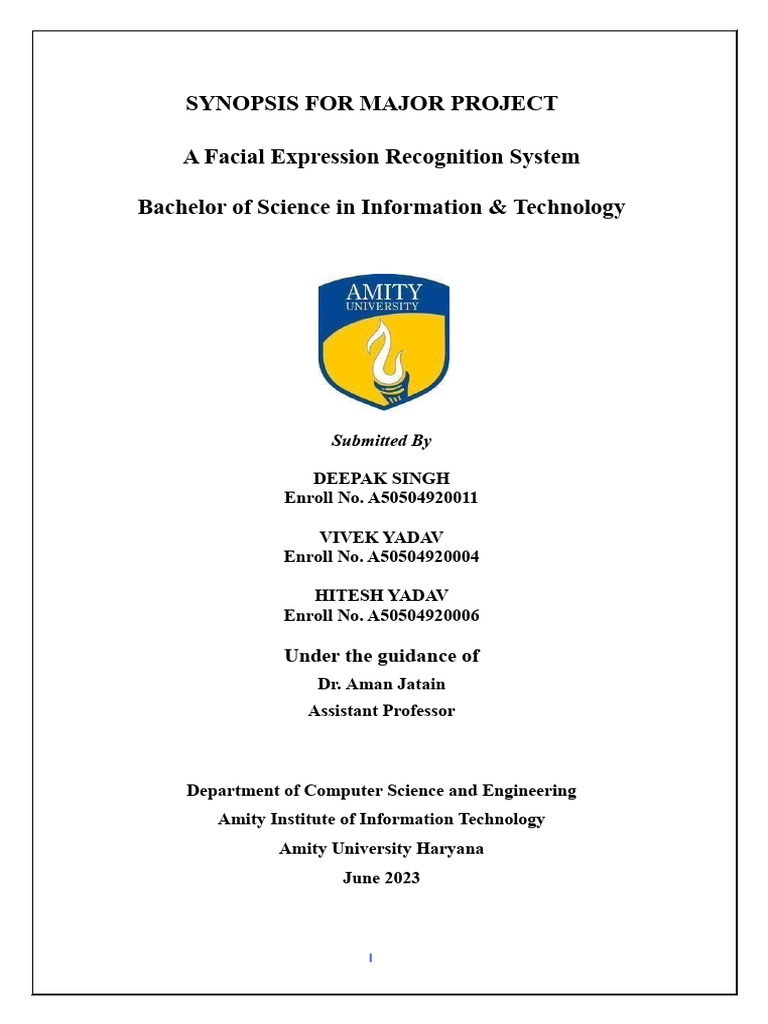 Oe Deepak Synopsis For Major Project | PDF | Deep Learning | Machine Learning