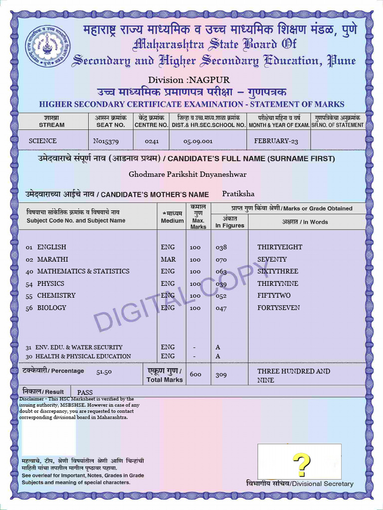 Marksheet Class 12 | PDF