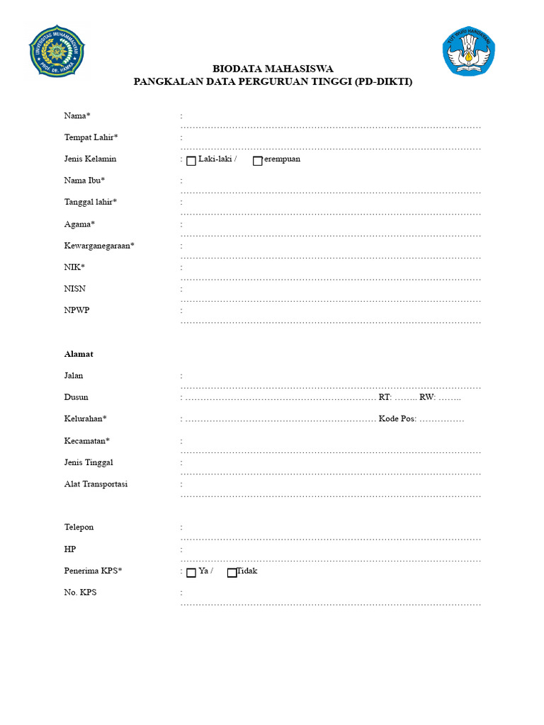 FORMAT BIODATA MAHASISWA - Docx - Google Dokumen | PDF