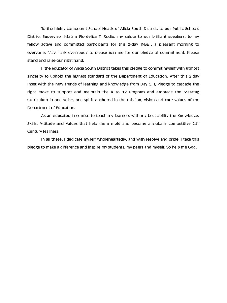 Educator's Commitment Pledge 2023 | PDF