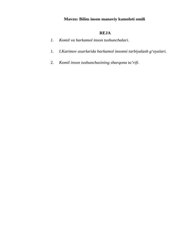Bilim Inson Ma'Naviy Kamoloti Ongi | PDF