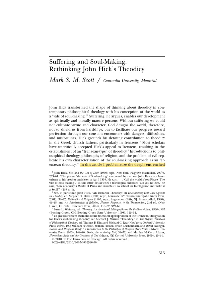 Mark S. M. Scott - Suffering and Soul-Making, Rethinking John Hick's Theodicy | PDF | Problem Of ...