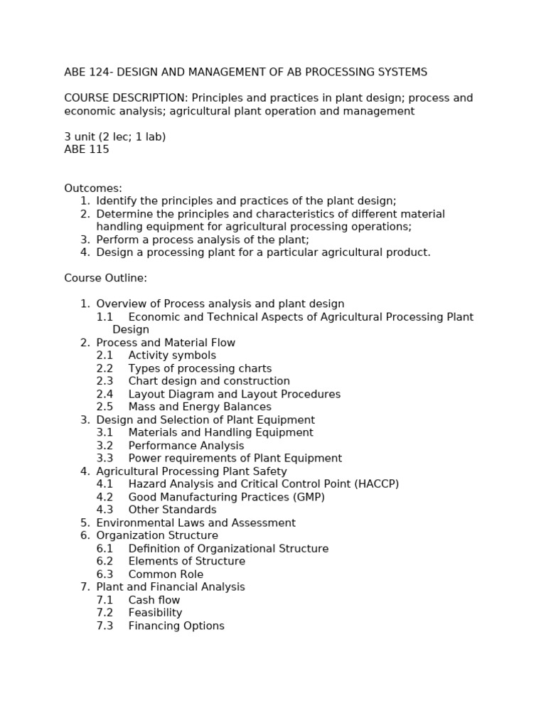 ABE 124 Course Outline | PDF