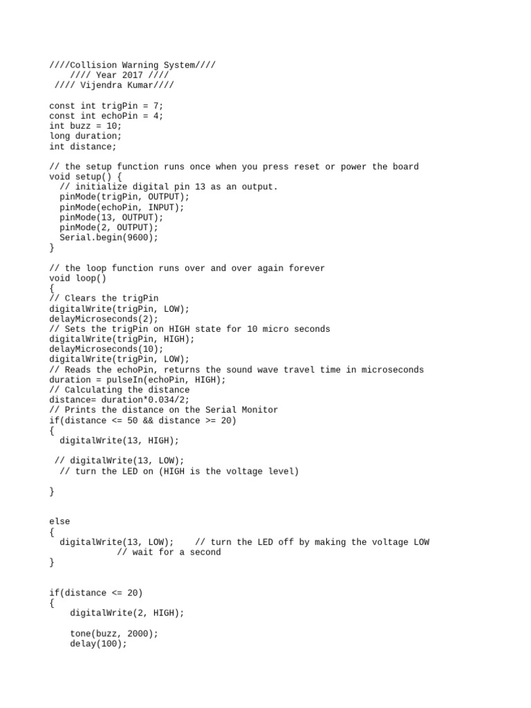 arduino_based_collision_detection_warning_system_.ino | PDF arduino_based_collision_detection_warning_system_.ino | PDF
