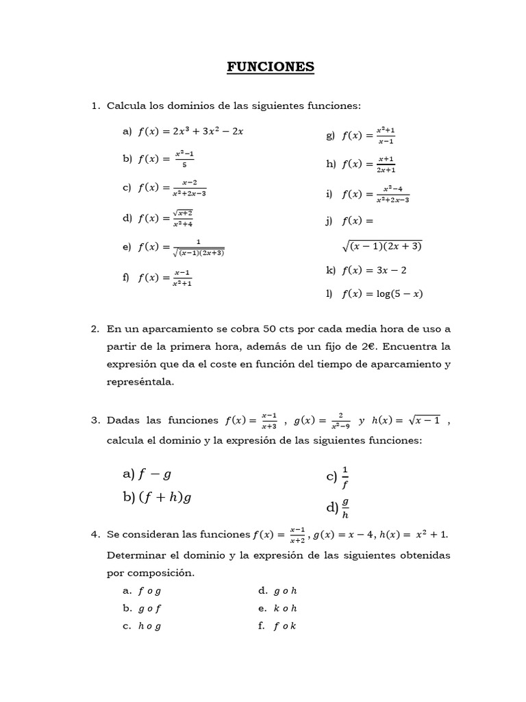 Ficha Funciones 1º Bach Ccss | PDF | Función (Matemáticas) | Matemáticas