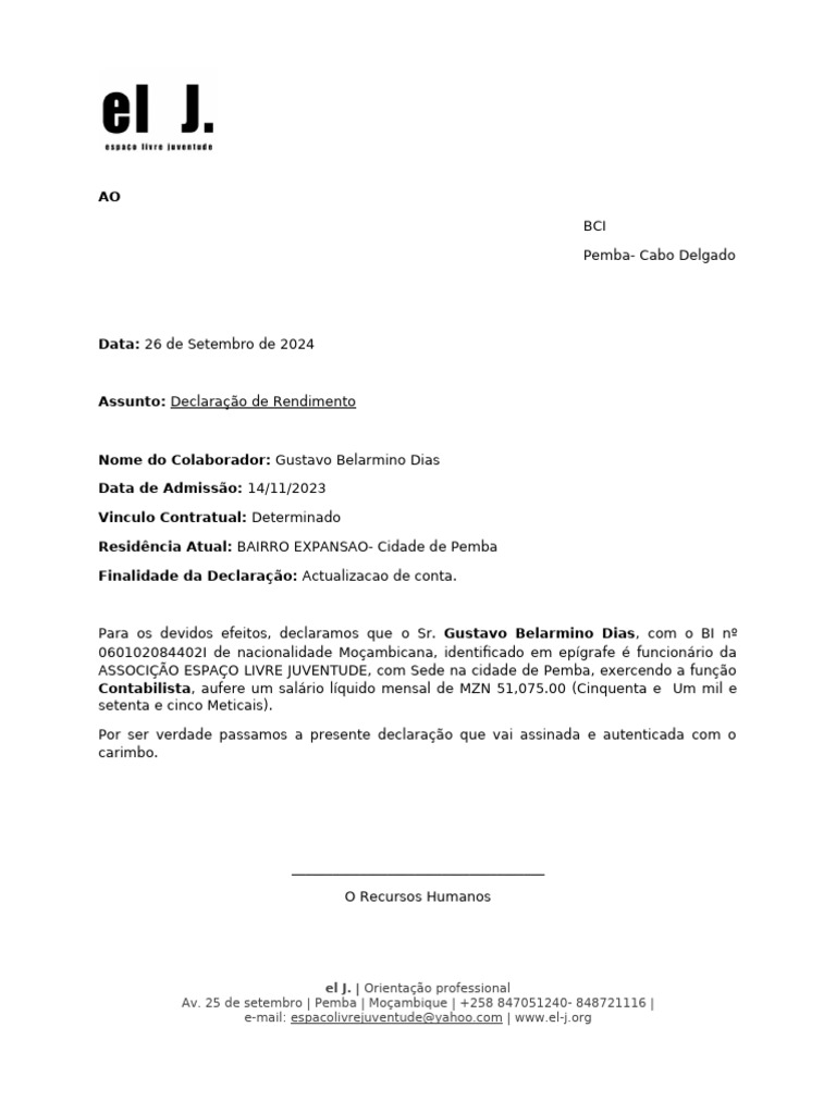 Declaracao de Rendimento Gustavo | PDF