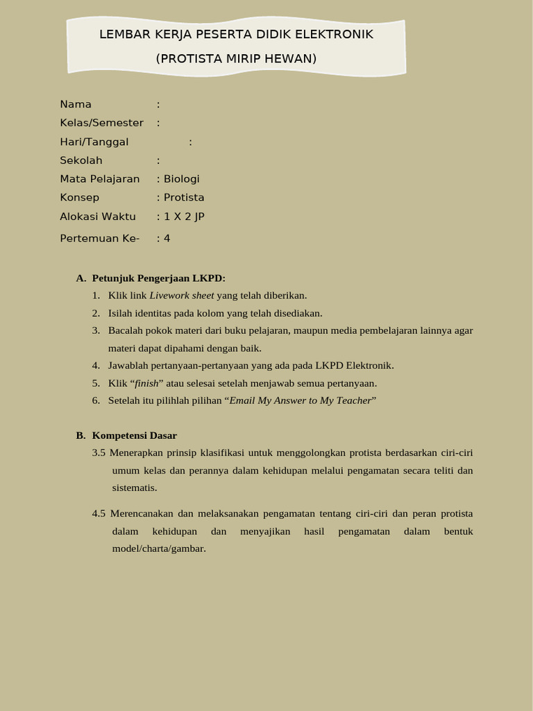 LKPD Protista - Pertemuan 4 | PDF