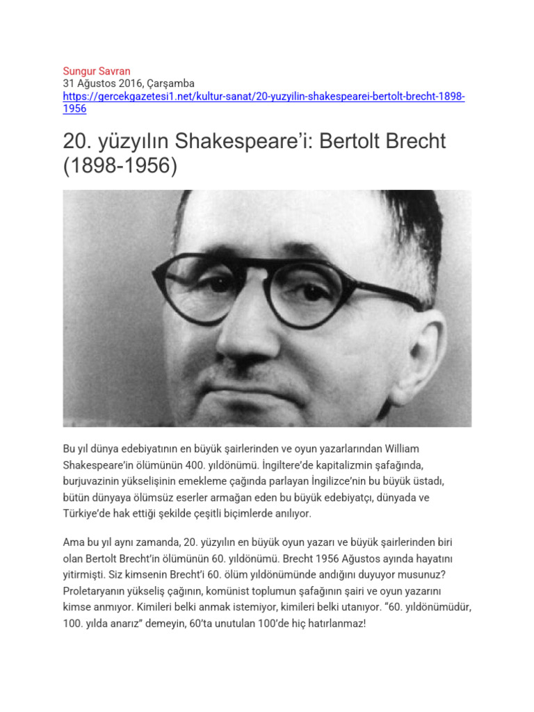 20 Yuzyilin Shakespearei Bertolt Brecht | PDF