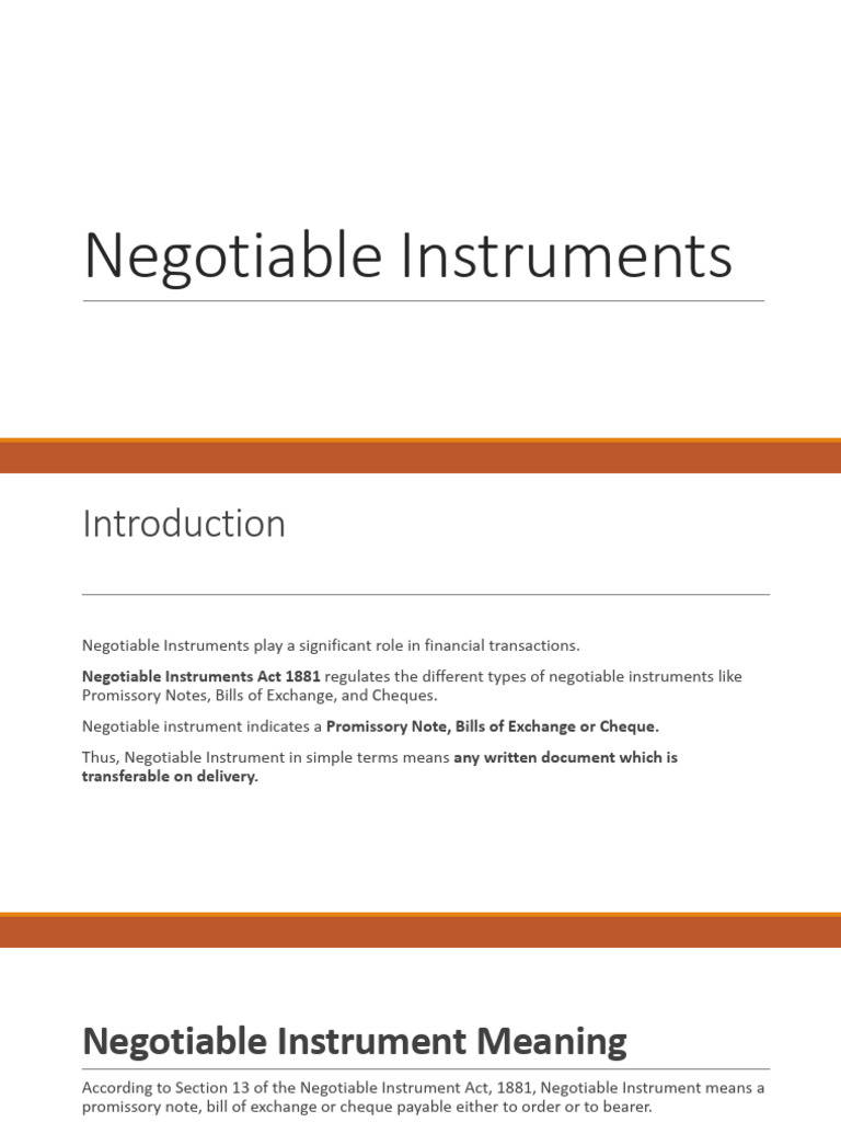 Negotiable Instruments - 1 | PDF | Negotiable Instrument | Promissory Note