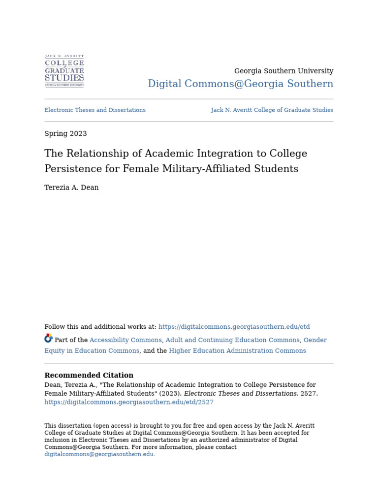 The Relationship of Academic Integration To College Persistence F | PDF | Veteran ...
